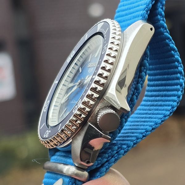 Seiko 5 Sports Automatic Blue Dial and Bezel and Aqua Blue Textile NATO ...
