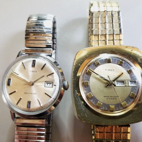 TIMEX BRITISH MADE 2 VINTAGE CHROME & GOLD PLATED AUTOMATIC MEN'S DATE ...