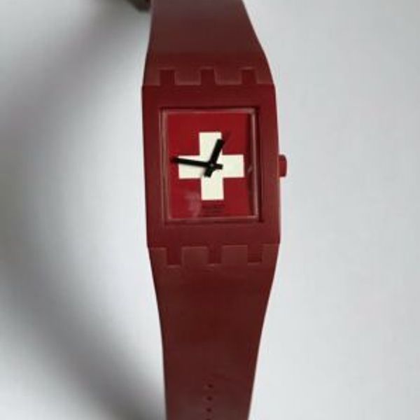 Swatch Watch Swiss flag pattern vintage red and white | WatchCharts