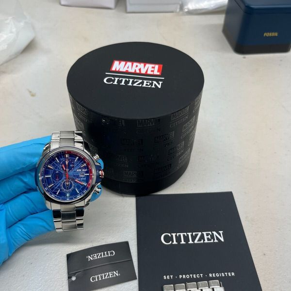 Citizen Marvel Spider-Man CA0429-53W Chronograph Blue Dial Eco-Drive ...