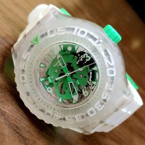 SWATCH SCUBA DIVER 200M SKELETON ICE GREEN WRIST WATCH SWISS - FREE ...