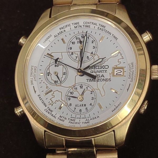 Seiko Watch USA Time Zones 5T50-6A09 Works | WatchCharts Marketplace