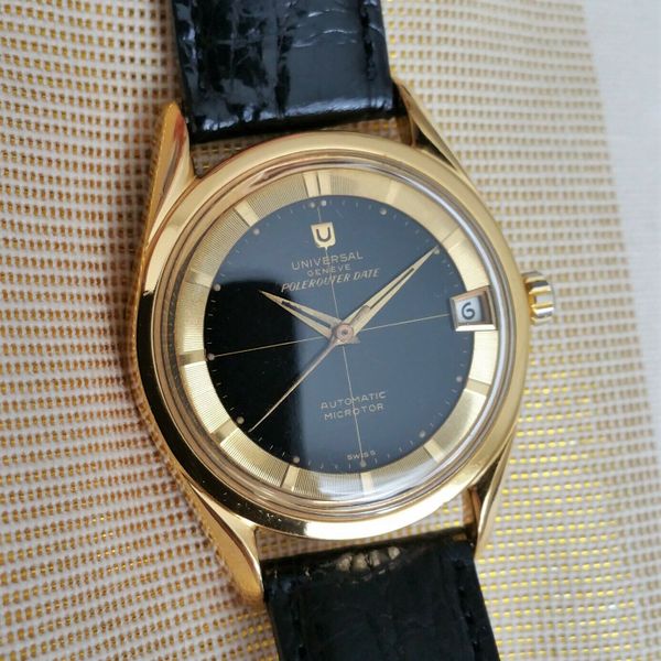 Vintage Universal Geneve Polerouter watch, gold over steel, microtor ...