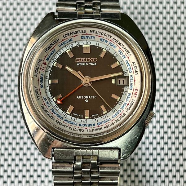 SEIKO 6117-6400 World Time Automatic Watch Vintage Men's Black Dial 17 ...