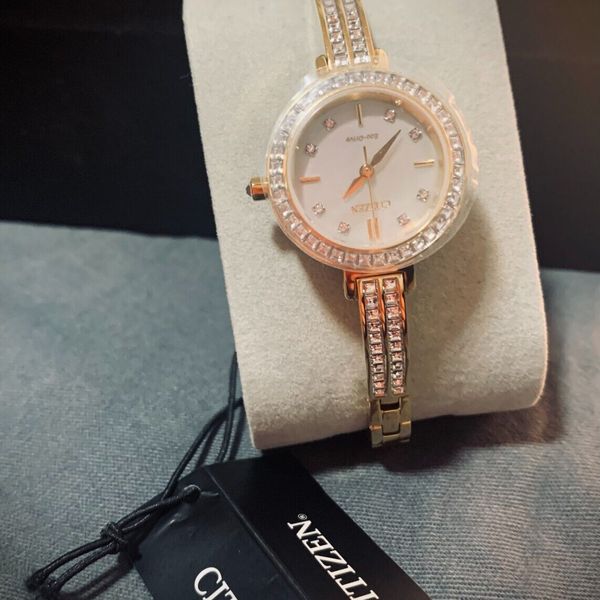 CITIZEN SILHOUETTE ECO DRIVE EM0862-56D GOLD CRYSTAL LADIES WATCH 25 MM ...