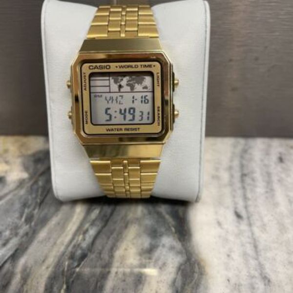 Casio A500W Men's World Time WaterResistant Stainless Steel Digital Watch, Gold | WatchCharts ...