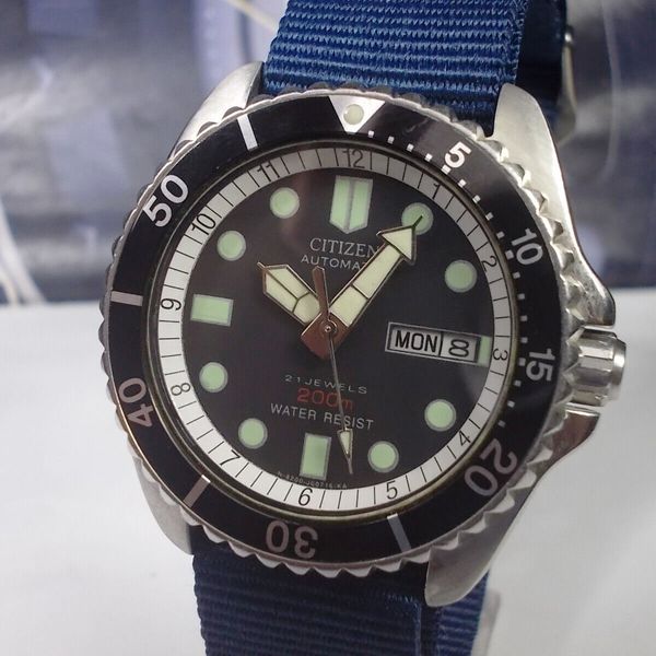 CITIZEN 200M DAY/DATE DIVER AUTOMATIC MEN'S WATCH, BLACK (SN 530085 ...
