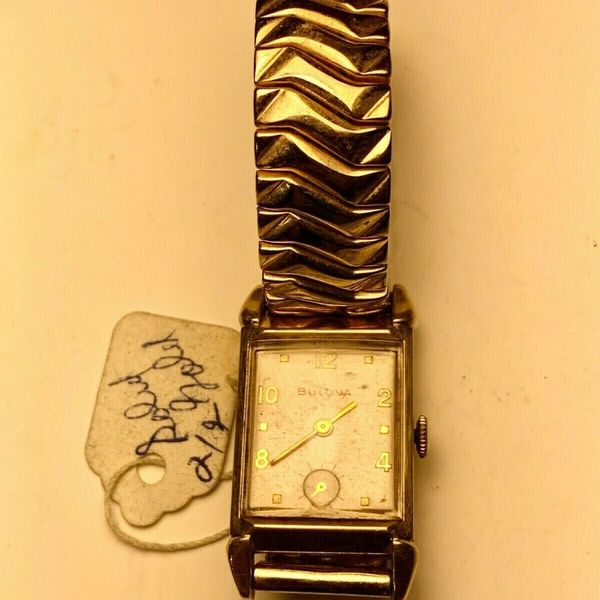 Vintage 1950s L4 Bulova Solid 14k Gold 20mm Tank Case 21J 7AA Movement ...