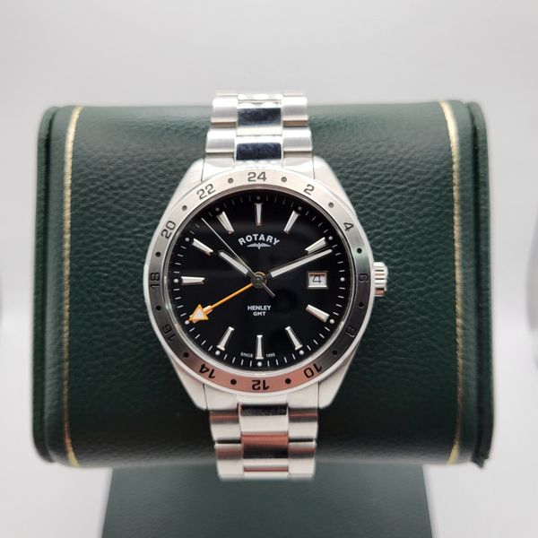 Rotary Henley GMT Black Dial GB05295/04 Sapphire Crystal 40mm Date Men ...