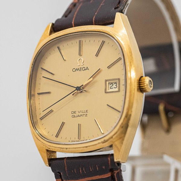 *NEAR MINT* Vintage OMEGA De Ville Cal.1342 Quartz Gold Push Crown Date ...