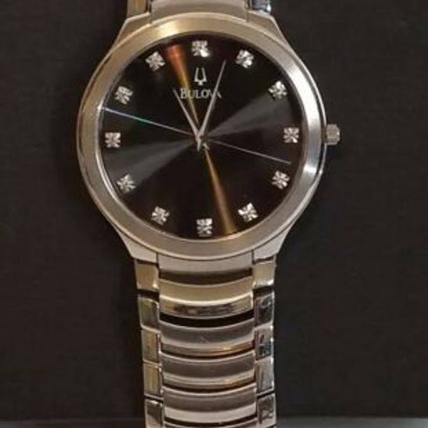 BULOVA MODEL DIAMOND MARKER BLACK FACE STAINLESS STEEL MENS WATCH ...
