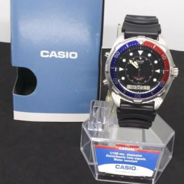 Casio AMW-320D 1374 Black Dial Pepsi Bezel *New Crystal Authentic ...