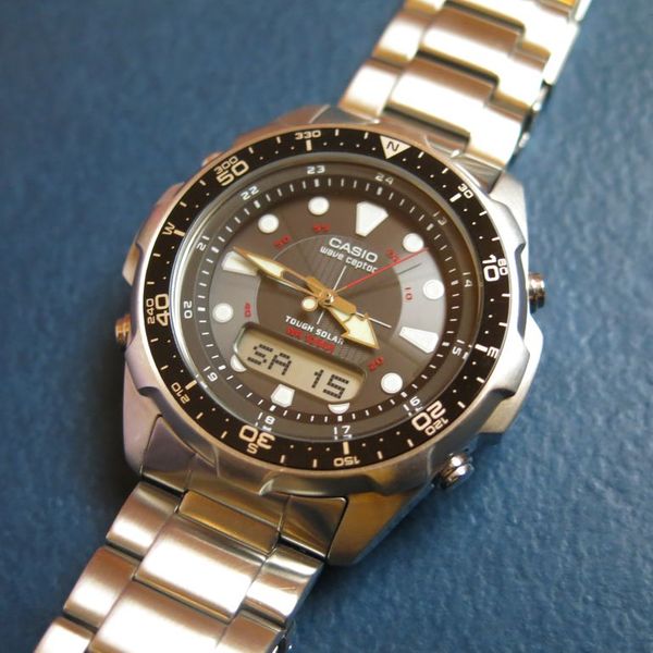 SOLD: Casio Solar Atomic Ana-digi dive style watch on bracelet. Model ...