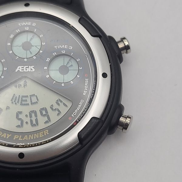 Vintage Casio Aegis Day Planner LCD Watch Running Black Band ...