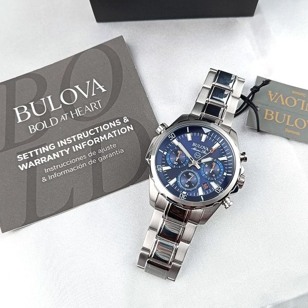 Bulova Marine Star Chronograph 96B256 Blue Dial Stainless Steel Men's ...