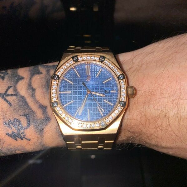 Audemars Piguet Royal Oak Rose Gold Blue Face Iced Dial GOOD CONDITION ...