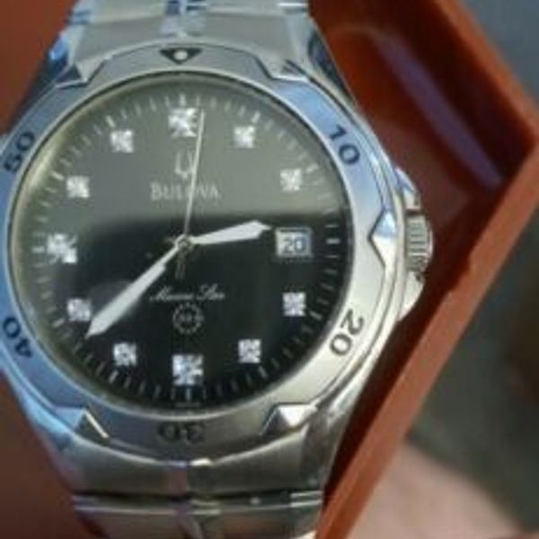 Bulova Marine Star 96D14 Men's Diamond Watch /Black Dial & Stainless ...