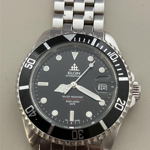 ELGIN FK 531 SL Automatic Watch Stainless Band Date Bezel Working Japan ...
