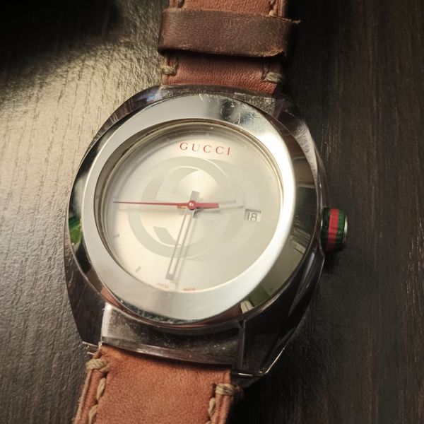 GUCCI SYNC 137.1 Quartz Men's Watch Silver Dial Analog Leather band ...