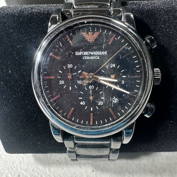 Emporio Armani Men's Ceramic Chronograph Watch Black & Rose Gold Dial ...