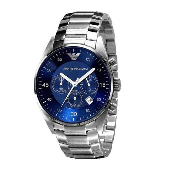 NEW EMPORIO ARMANI MENS WATCH SILVER TONE WITH BLUE DIAL GENUINE RENATO ...