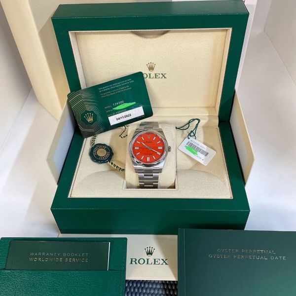 Rolex Oyster Perpetual 124300 41MM * ORIGINAL CORAL RED DIAL * BOXES ...
