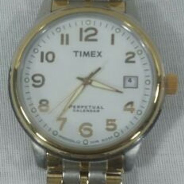 Timex Watch Perpetual Calendar Date Indiglo WR 50M Gold Silver ...