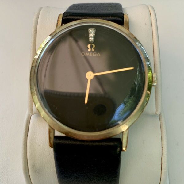 Vintage OMEGA Ultra Thin Solid 14K Gold Watch 3 Diamond Marker - 11 ...