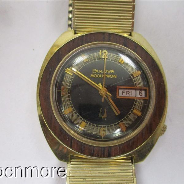 VINTAGE GOLD PLATE BULOVA ACCUTRON WOODY 2182 DAY DATE WATCH N3 MENS ...
