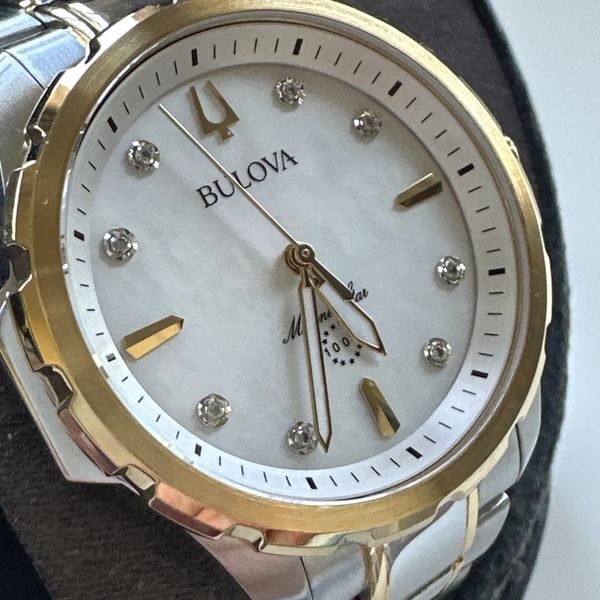 Bulova Marine Star Quartz Diamond Silver Dial Ladies Watch 98P227 ...
