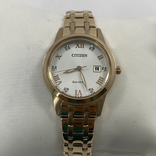 Citizen Crystal Eco-Drive Rose Gold Tone Stainless Steel Ladies Watch ...