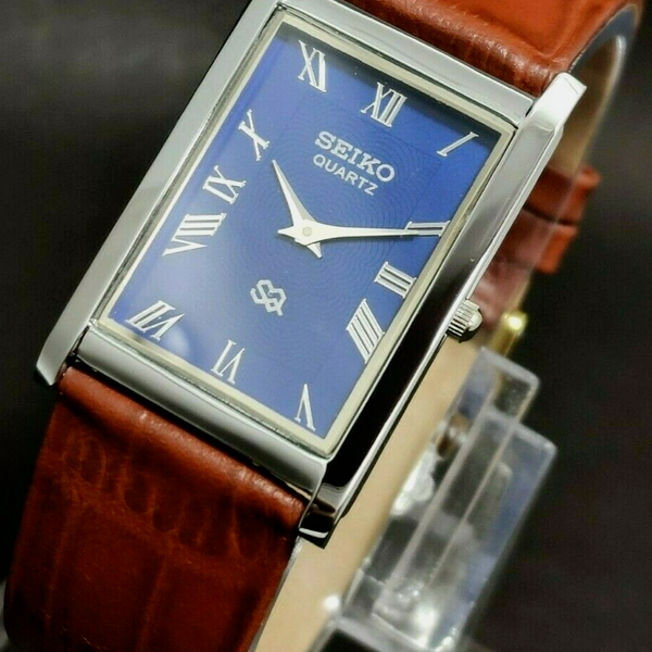 Seiko Slim Quartz Men's Roman Dial Rectangular Japanese Wrist Watch ...
