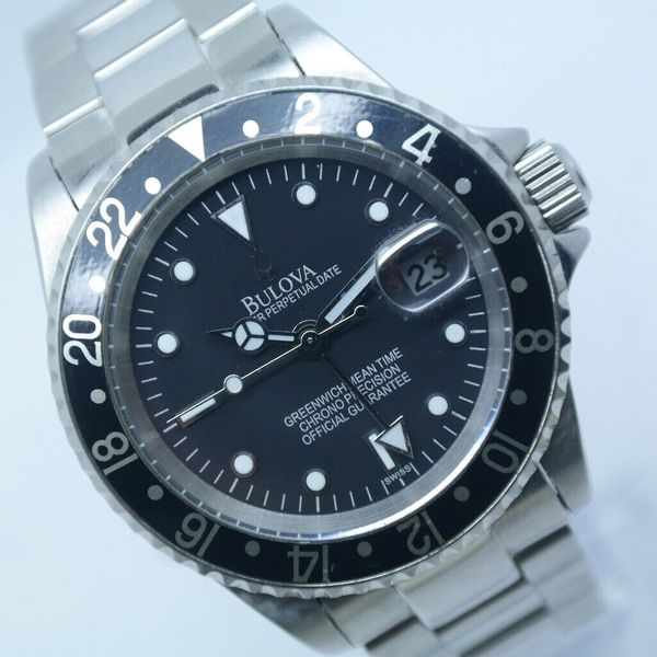 Rare Bulova Automatic Super Perpetual Date GMT Black Dial Fullset Good ...
