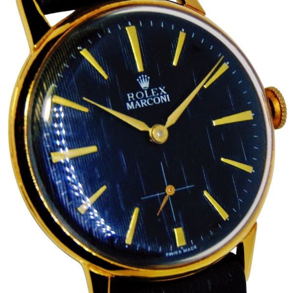 Vintage ROLEX Marconi textured dial 18k gold plated case watch just ...