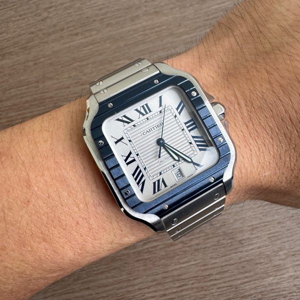 Apr 2023???? Cartier Santos De Cartier Large ADLC Blue Bezel White Dial ...