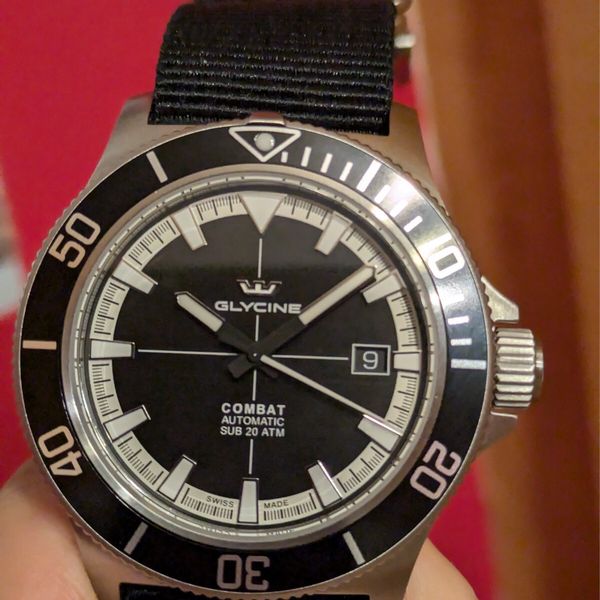 Glycine Combat Sub GL0527 Black Dial Automatic Dive Watch + OEM Rubber ...