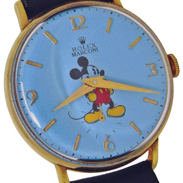 vtg ROLEX Marconi Mickey Mouse Tiffany Blue dial 18k gold plated wind ...
