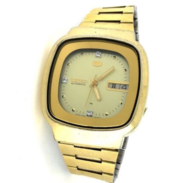 Vintage Seiko 5 Automatic Square TV Day/Date Diamond Dial Gold Plated ...