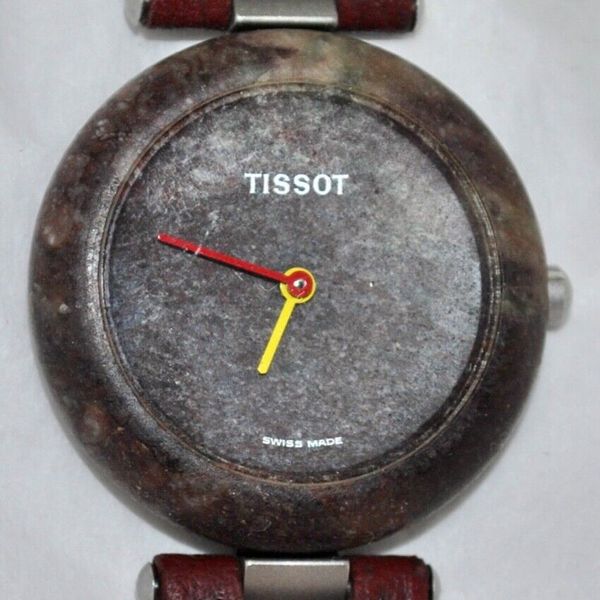 Vintage Tissot RockWatch Brown/Black Granite Stone Pink Leather Band ...