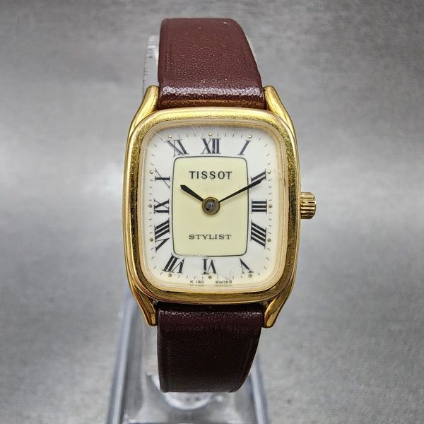 VTG Tissot Stylist Watch Women 19mm White Dial Gold Tone Rectangle New ...