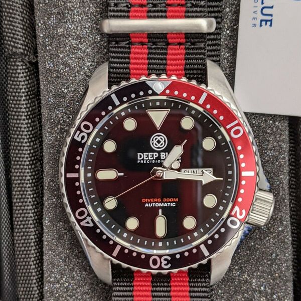 DEEP BLUE Military Diver Automatic 300M New Men's Watch Coca Cola Bezel ...