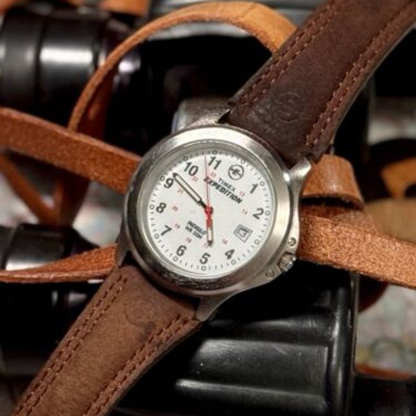 Timex T44381, Men's Expedition Brown Leather Watch, Indiglo Date New ...
