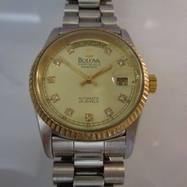 BULOVA SUPER SEVILLE MENS WATCH DAY & DATE CALENDAR AUTOMATIC stone ...