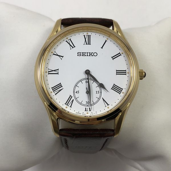 Seiko Essentials Quartz White Dial Brown Leather Strap Men's Watch ...
