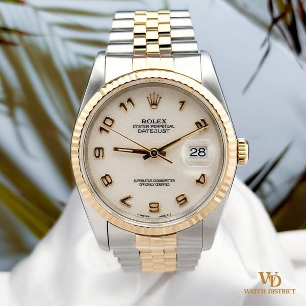 CLASSIC 36mm Rolex Half Gold Datejust 16233 Ivory Numeral Monogram Dial ...