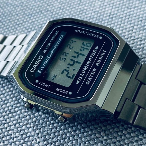 Brand new Authentic Casio Vintage Illuminator A168 Black Chrome ...