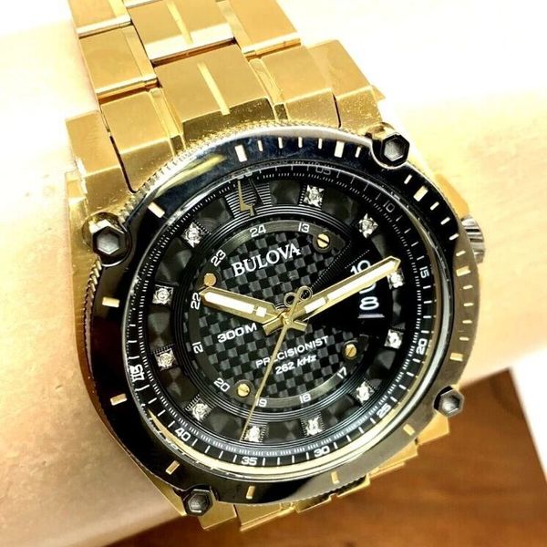Bulova Men's Precisionist Diamond Accents Quartz Gold Tone 46MM Watch ...