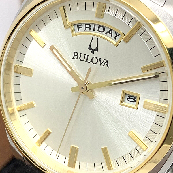 Bulova Men's Watch 98C127 Quartz Silver Dial Day Date Two Tone ...