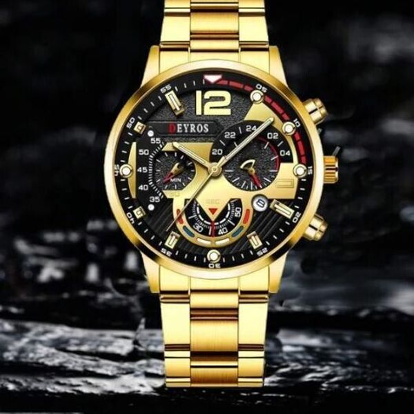 Mens Gold Triple Dial Date Quartz Watch. Cheap and Affordable budget ...