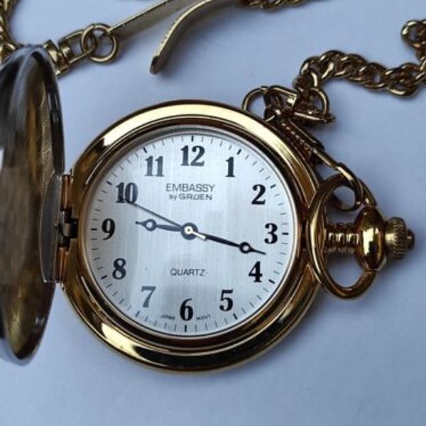 Embassy by Gruen men's gold electroplated pocket quartz watch ...